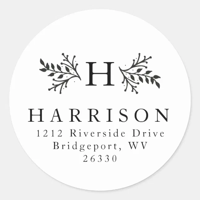 Black and white rustic monogram address sticker | Zazzle