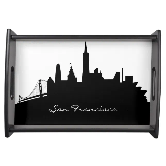 Black and White San Francisco Skyline Serving Tray | Zazzle