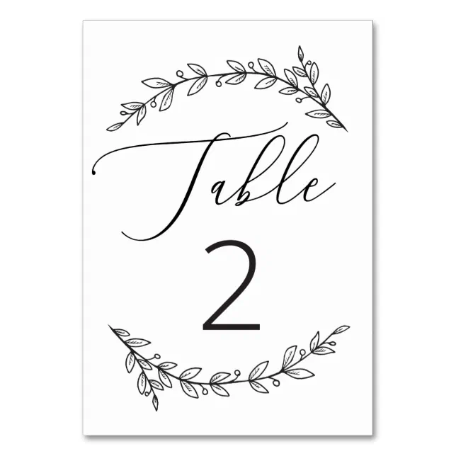 Black and white script rustic floral wedding table number | Zazzle