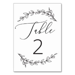 Black and white script rustic floral wedding table number | Zazzle