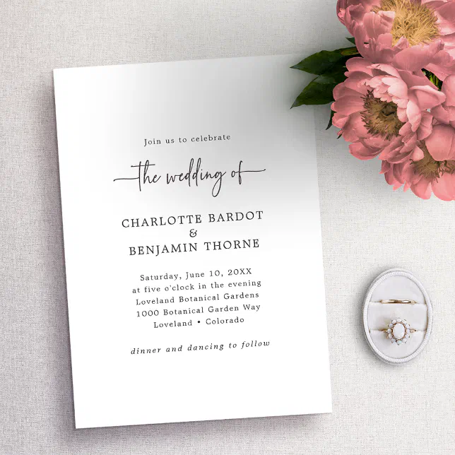 Black and White Script Wedding Invitation | Zazzle
