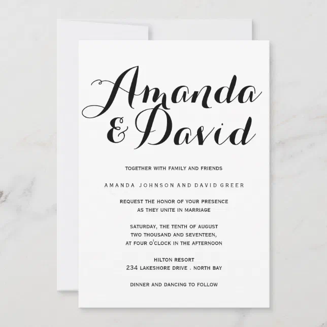 Black and White Script Wedding Invitations | Zazzle