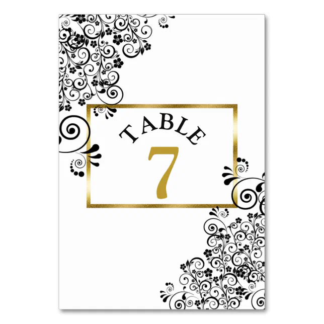 Black and White Script Wedding Table Number Card | Zazzle