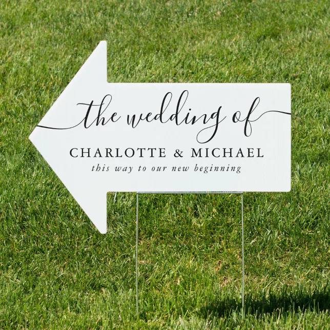 Black and White Script Wedding This Way Arrow Sign | Zazzle