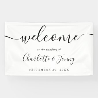 Black And White Script Wedding Welcome Banner | Zazzle