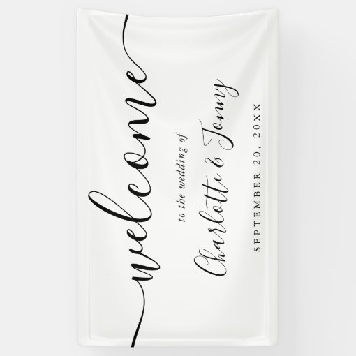 Black And White Script Wedding Welcome Banner | Zazzle