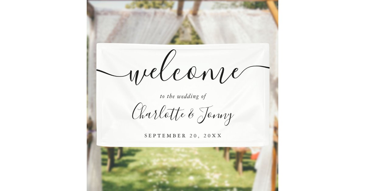 Black And White Script Wedding Welcome Banner | Zazzle