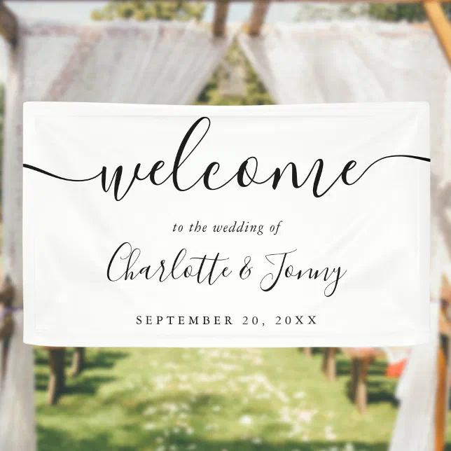 Black And White Script Wedding Welcome Banner | Zazzle