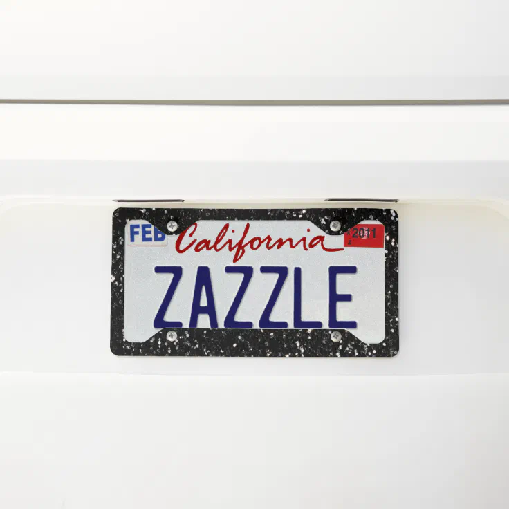 Black and white shiny glitter sparkles license plate frame | Zazzle