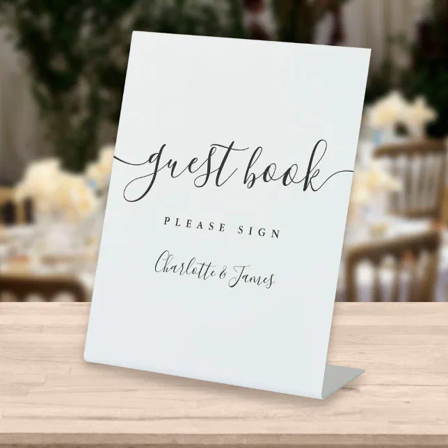 Black And White Signature Script Guest Book Pedestal Sign | Zazzle