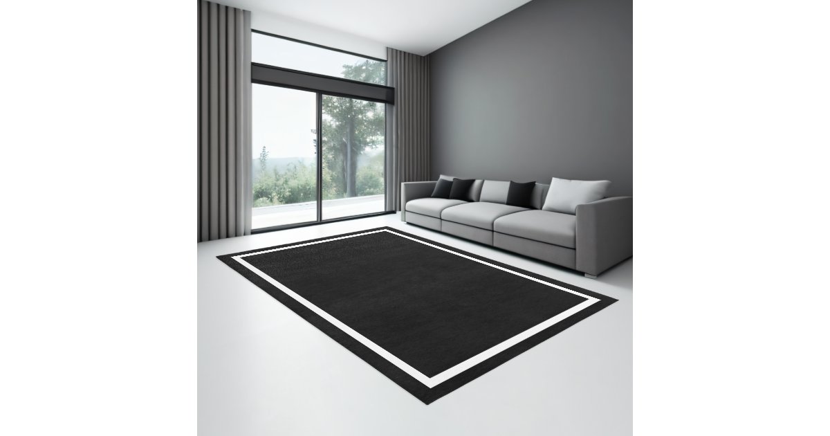 Black and White Simple Border Rug | Zazzle