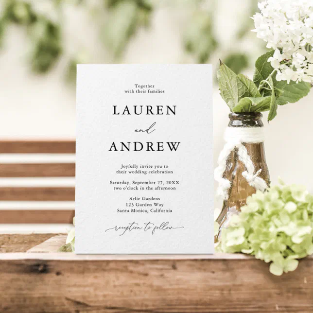 Black and White Simple Minimalist 3 Wedding Invitation | Zazzle