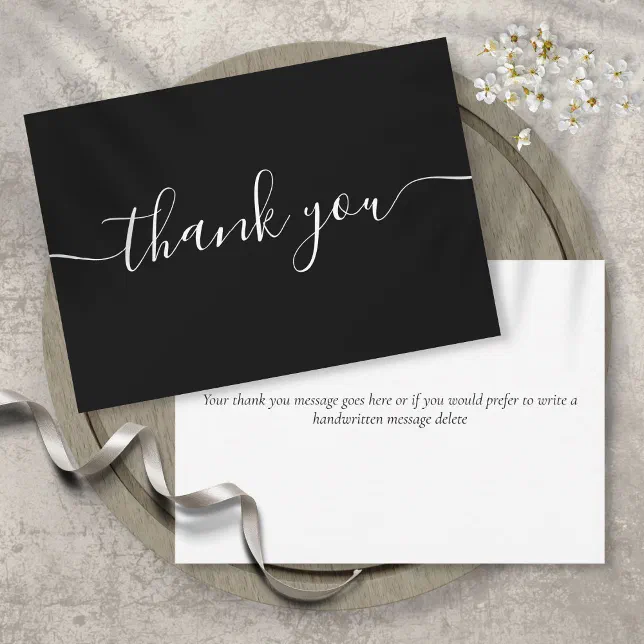 Black And White Simple Modern Elegant Script Thank You Card | Zazzle