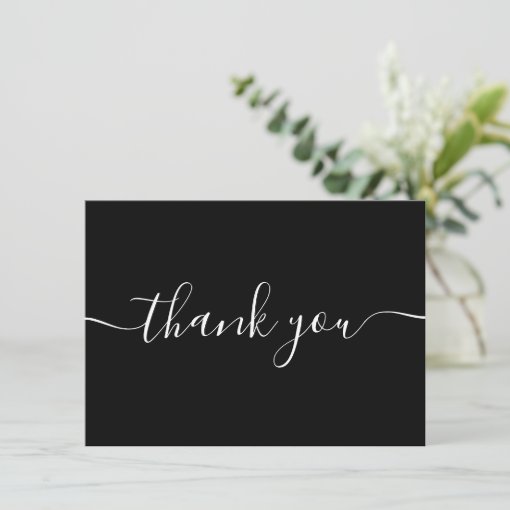 Black And White Simple Modern Elegant Script Thank You Card | Zazzle