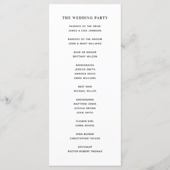 Black and white simple typography classic wedding program | Zazzle