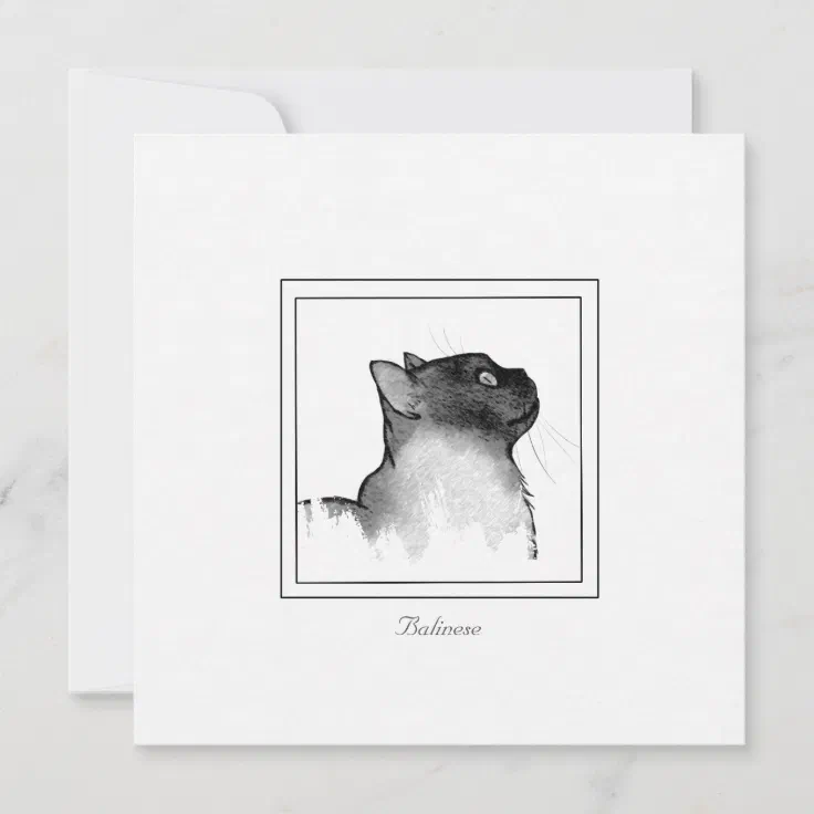Black and White Sketch of a Balinese Cat Note Card | Zazzle