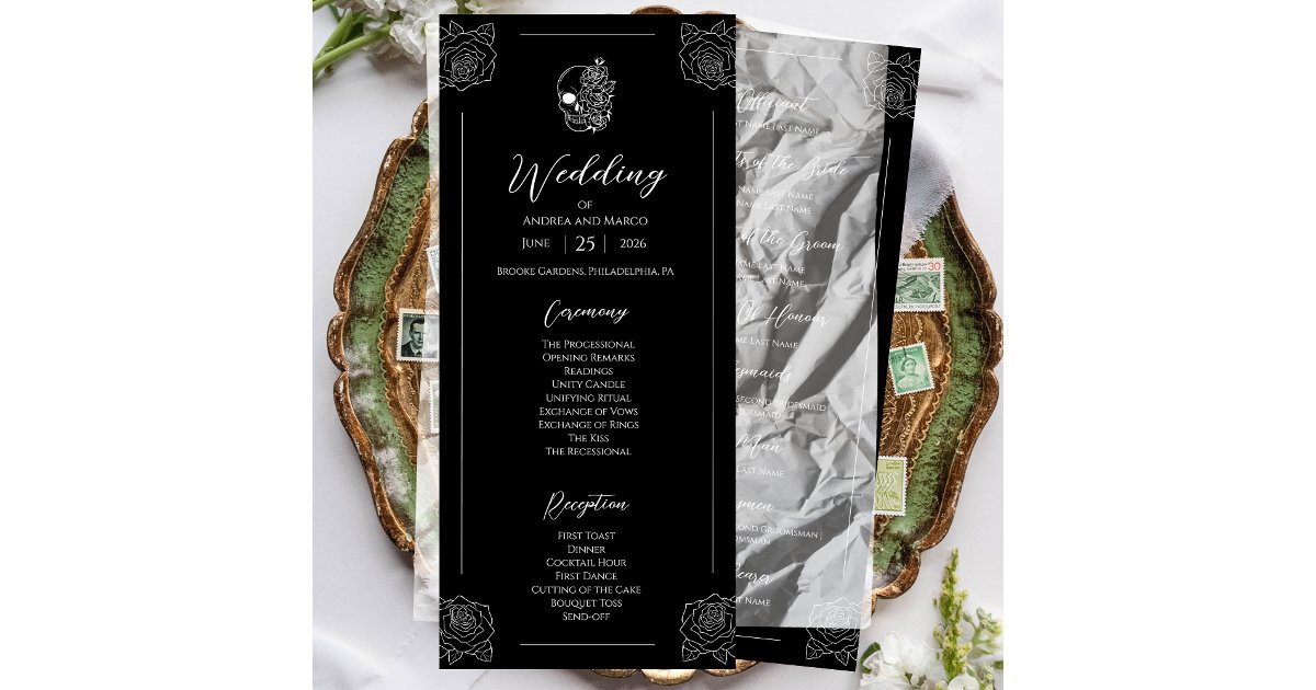 Black And White Skull Gothic Wedding Program | Zazzle