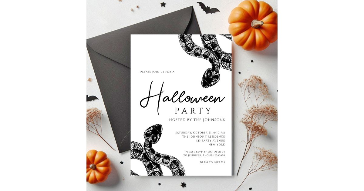 Black And White Snakes Halloween Party Invitation | Zazzle