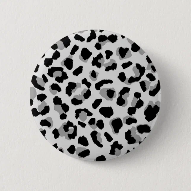 Black and White Snow Leopard Print Button | Zazzle