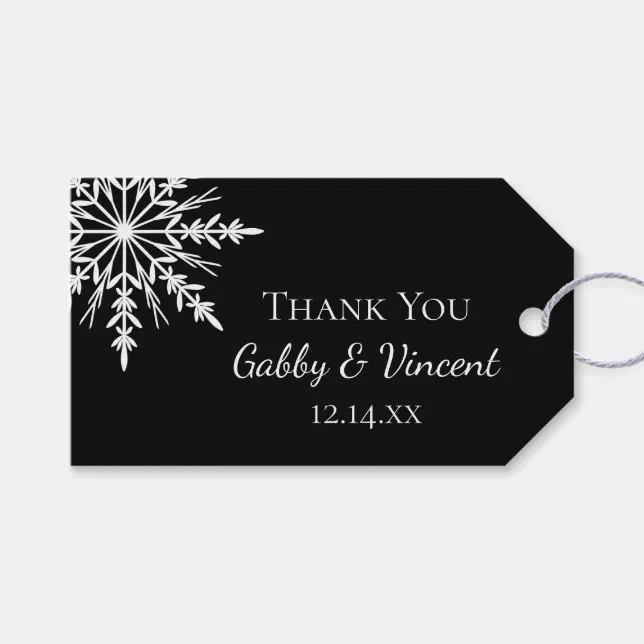 Black and White Snowflake Winter Wedding Favor Tag | Zazzle