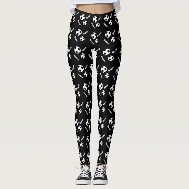 Black and White Soccer Ball Design Leggings | Zazzle