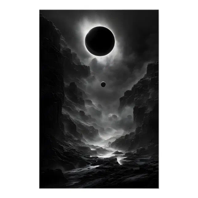 Black and White Solar Eclipse at Night Poster | Zazzle