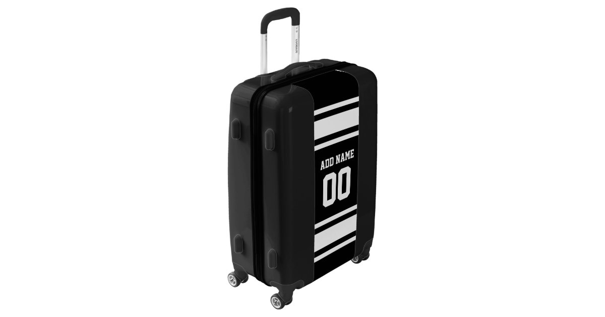 Black and White Sports Jersey Custom Name Number Luggage | Zazzle