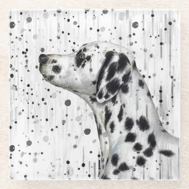 Black and White Spotty Dalmatian Dog Glass Coaster | Zazzle