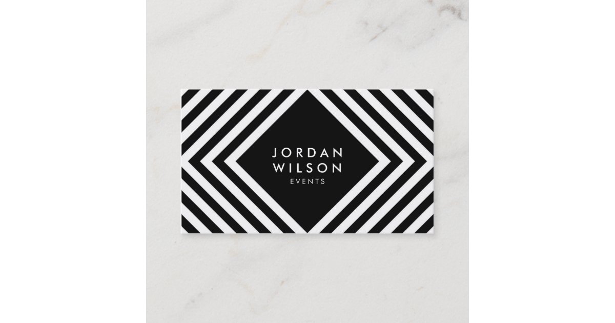 Black and White Square Lines Minimalist Geometric Business Card | Zazzle