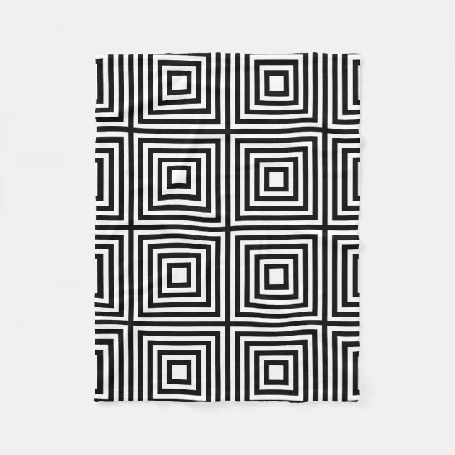 Black and White Squares in Squares Fleece Blanket | Zazzle
