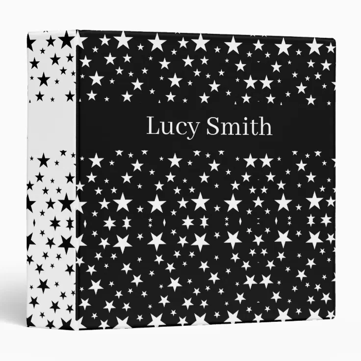 Black and White Stars Name Binder | Zazzle