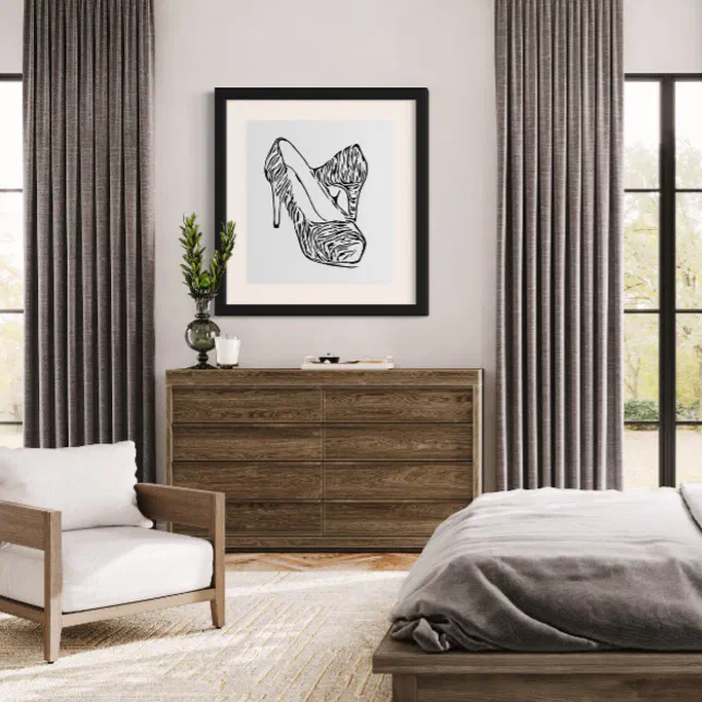 Black and White Stiletto Heels Vector Art Poster | Zazzle