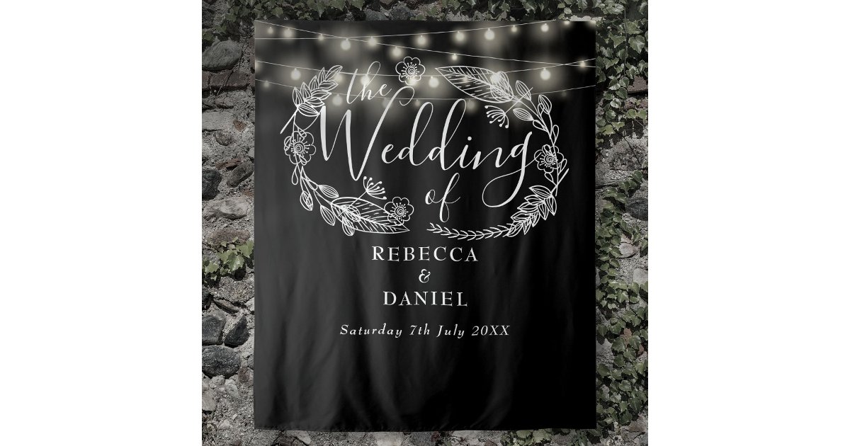 Black And White String Lights Wedding Backdrop | Zazzle