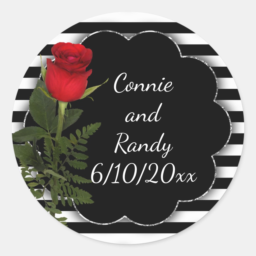 Black and White Stripe with Red Rose Sticker | Zazzle