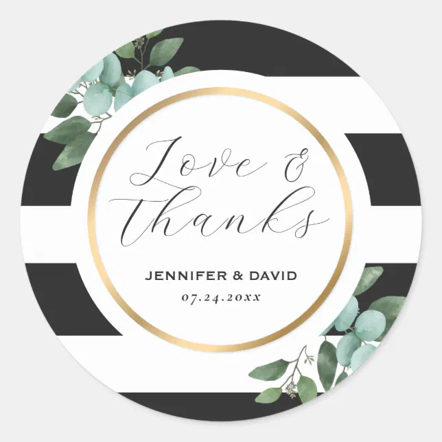 Black and White Striped Greenery Wedding Stickers | Zazzle
