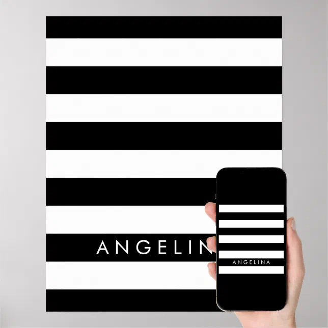 Black and White Striped Pattern Custom Name Poster | Zazzle