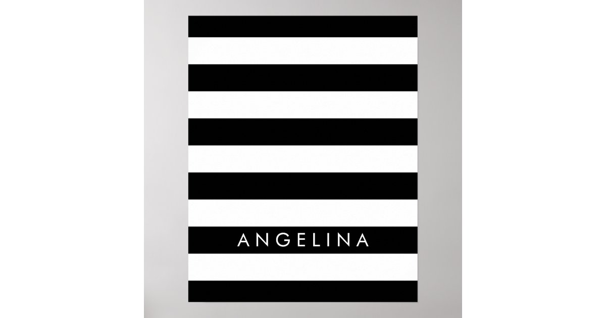 Black and White Striped Pattern Custom Name Poster | Zazzle