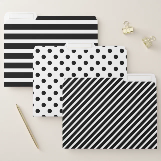 Black and White Striped Polka Dot File Folder | Zazzle