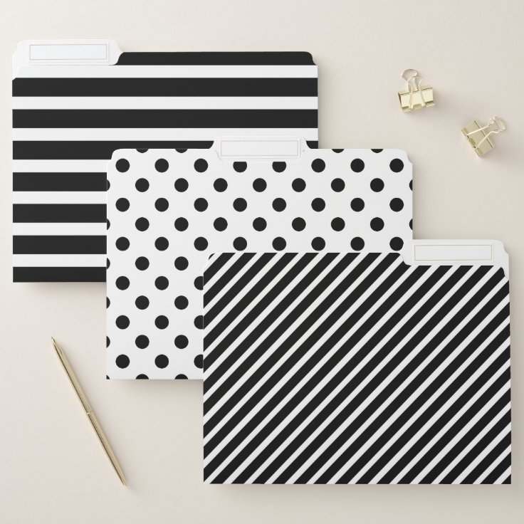 Black and White Striped Polka Dot File Folder | Zazzle