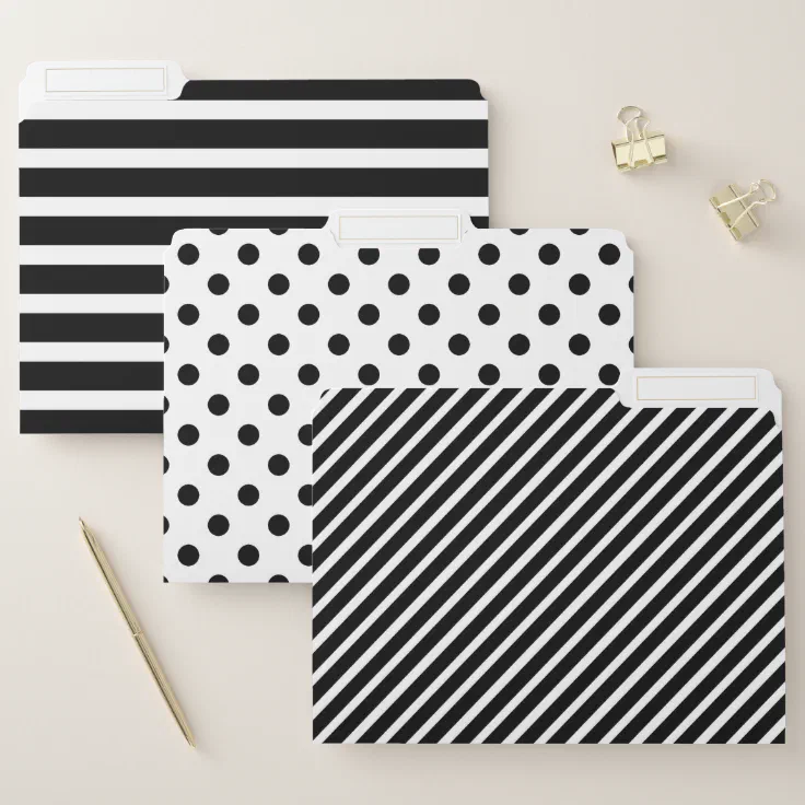 Black and White Striped Polka Dot File Folder | Zazzle