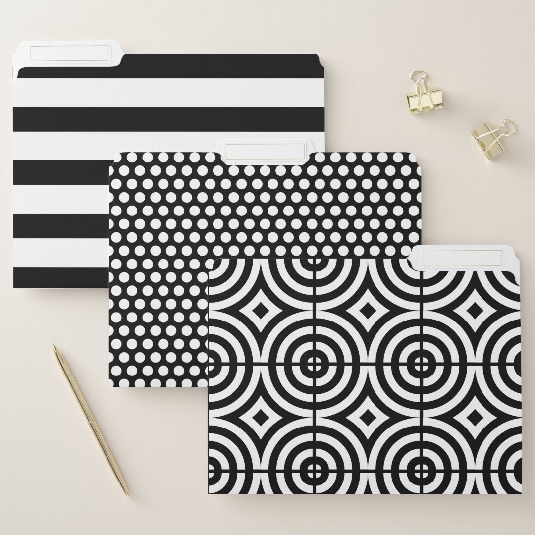 Black and White Stripes,Dots, and GeoMetric File Folder | Zazzle