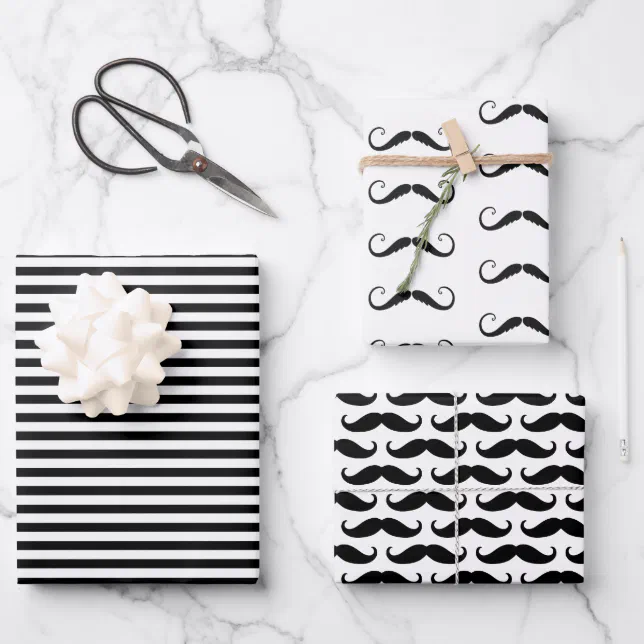 Black and White Stripes Mustaches Wrapping Paper Sheets | Zazzle
