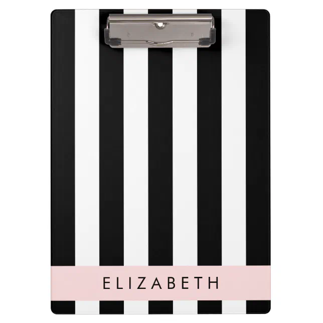 Black and White Stripes, Striped, Lines, Your Name Clipboard | Zazzle