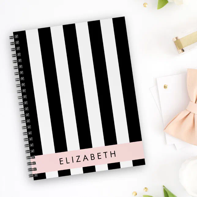 Black and White Stripes, Striped, Lines, Your Name Planner | Zazzle