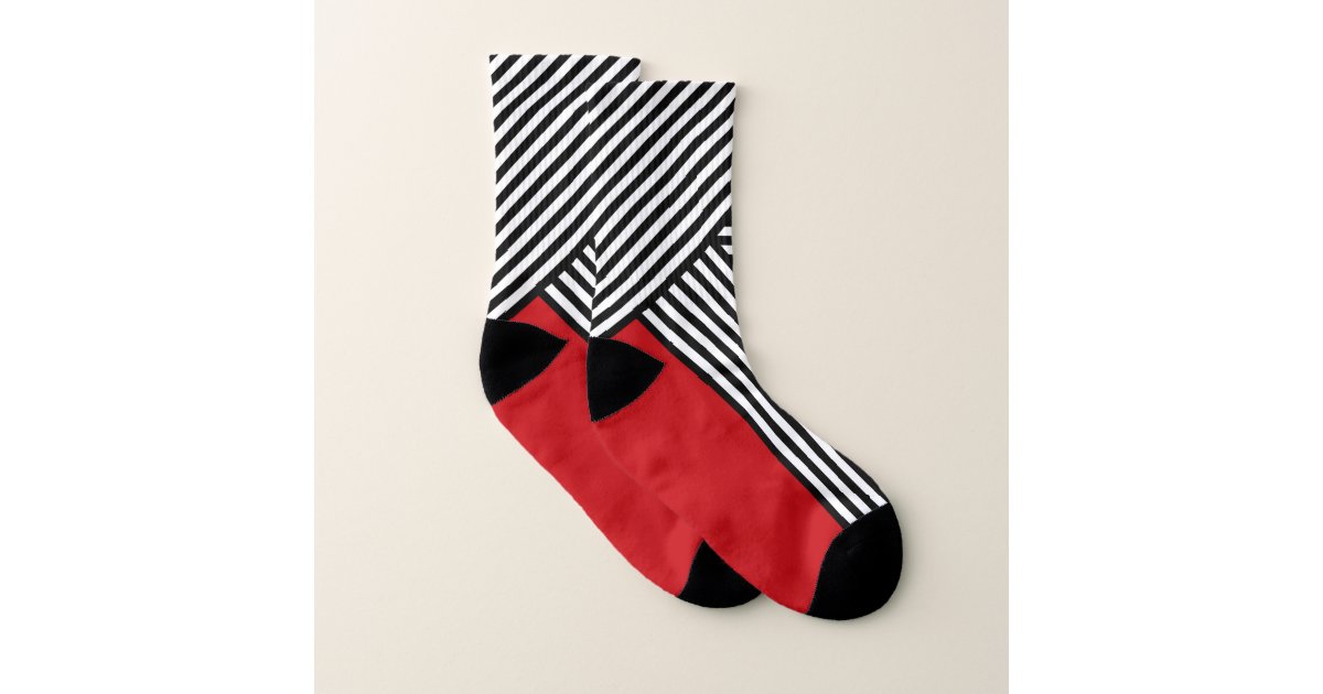 Black and white stripes with red triangle socks | Zazzle