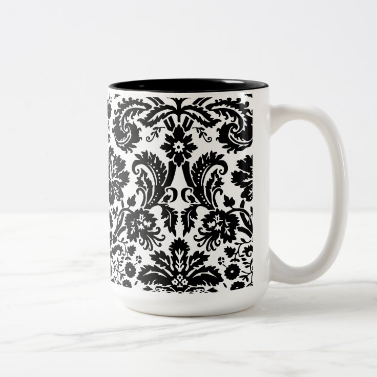 Black and white stylish damask pattern Two-Tone coffee mug | Zazzle
