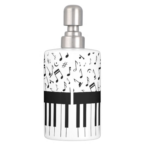 Black and White stylish piano keys and music notes Bath Set | Zazzle