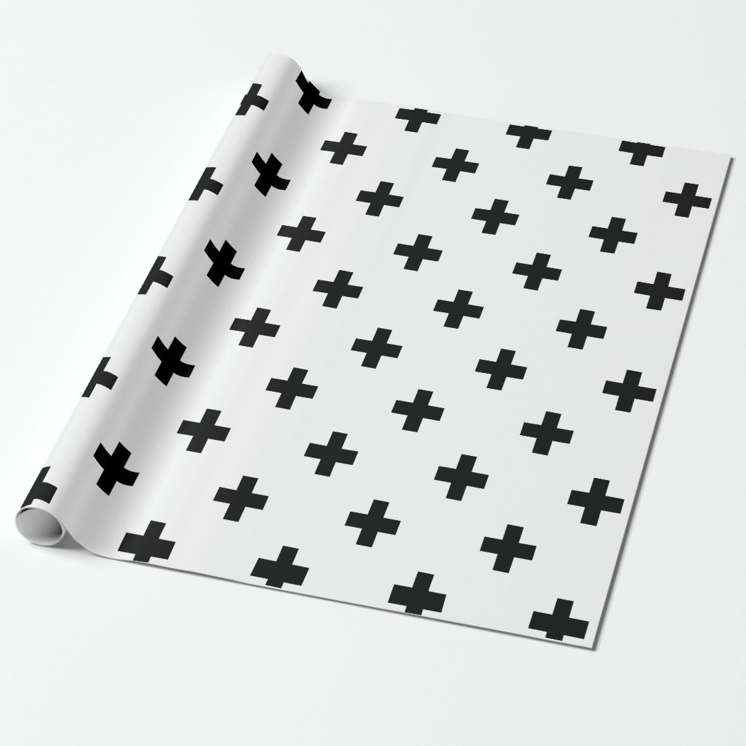 Black and White Swiss Cross Pattern Wrapping Paper | Zazzle