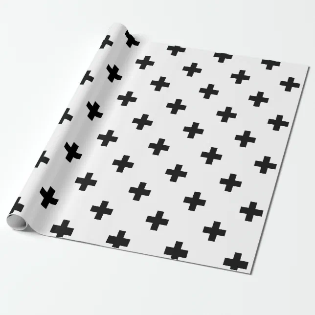 Black and White Swiss Cross Pattern Wrapping Paper | Zazzle