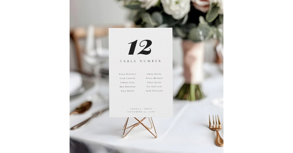 Black and White Table Number and Guest Names | Zazzle